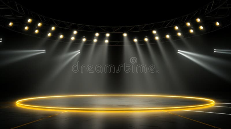 Yellow Spotlights on a Vector Stage. Stage Lights in Gray. an Accurate ...