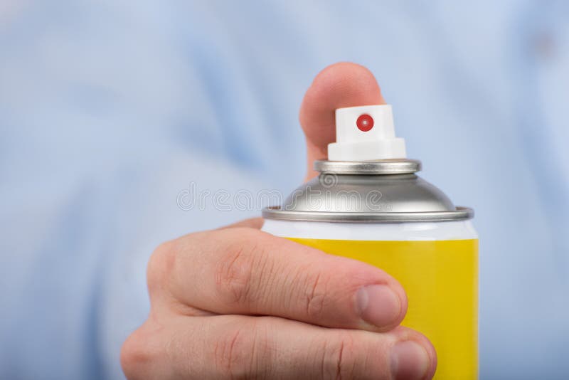 Yellow Spray Bottle in Hand. Close Up Stock Image - Image of spray ...