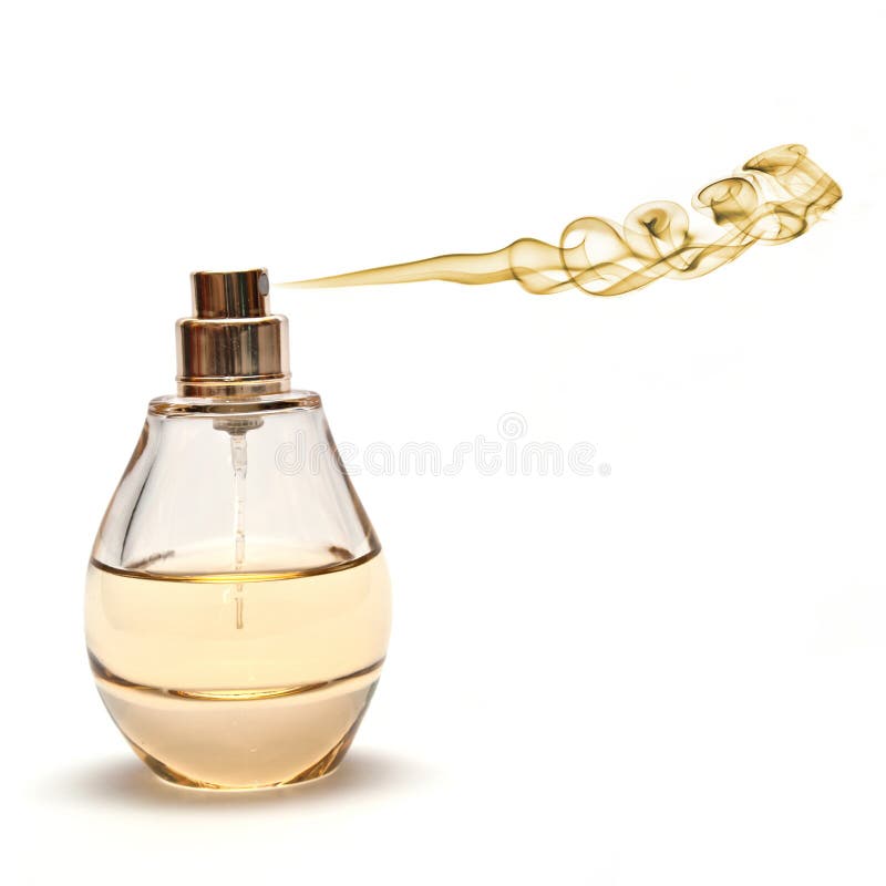 Yellow Spraying Parfume on White Background Stock Photo - Image of ...