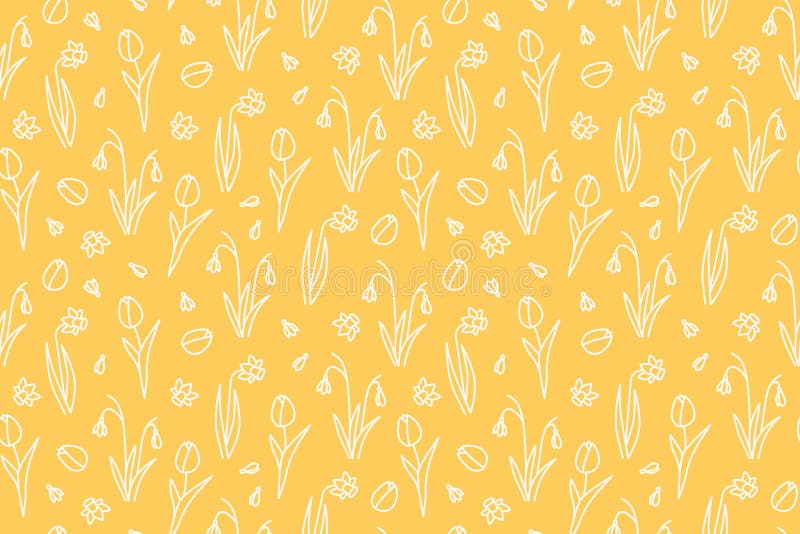 Yellow Spring, Easter Seamless Pattern with Daffodils, Snowdrops ...
