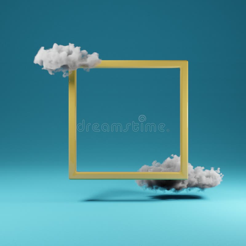 Yellow Square Frame Floating Above Gradient Blue Background. Stock ...