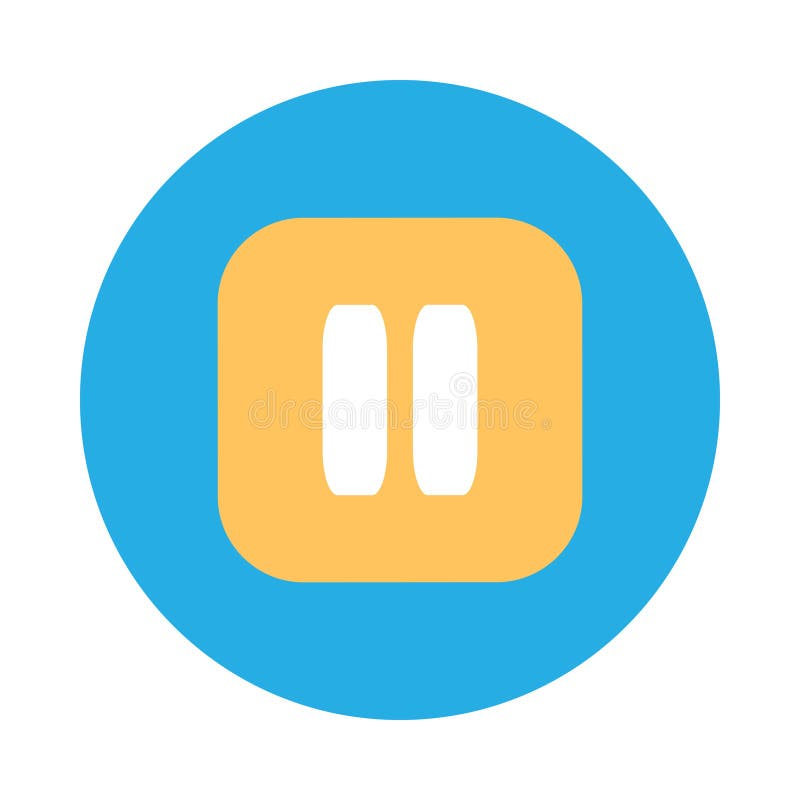 Yellow Square Pause Button on Round Blue Icon Stock Vector ...