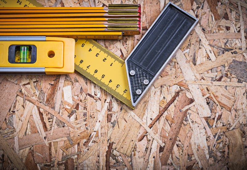 Yellow Square Ruler Construction Level Wooden Meter on Chipboard Stock ...
