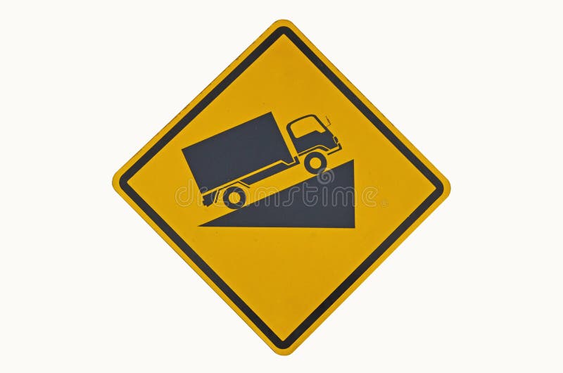 Yellow Square Sign To Beware Slope Warning Stock Photo - Image of ...