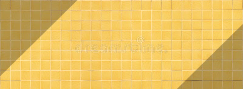 Yellow Square Tile Wall Background with Sunlight and Shadow on Surface ...