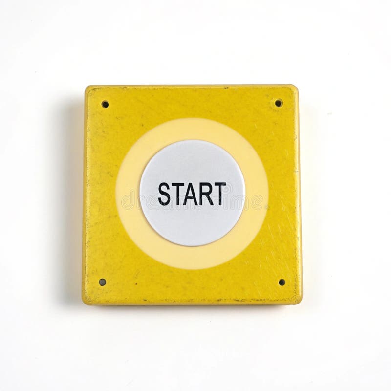 Yellow Square with White Circle and Start Text Isolated on White ...