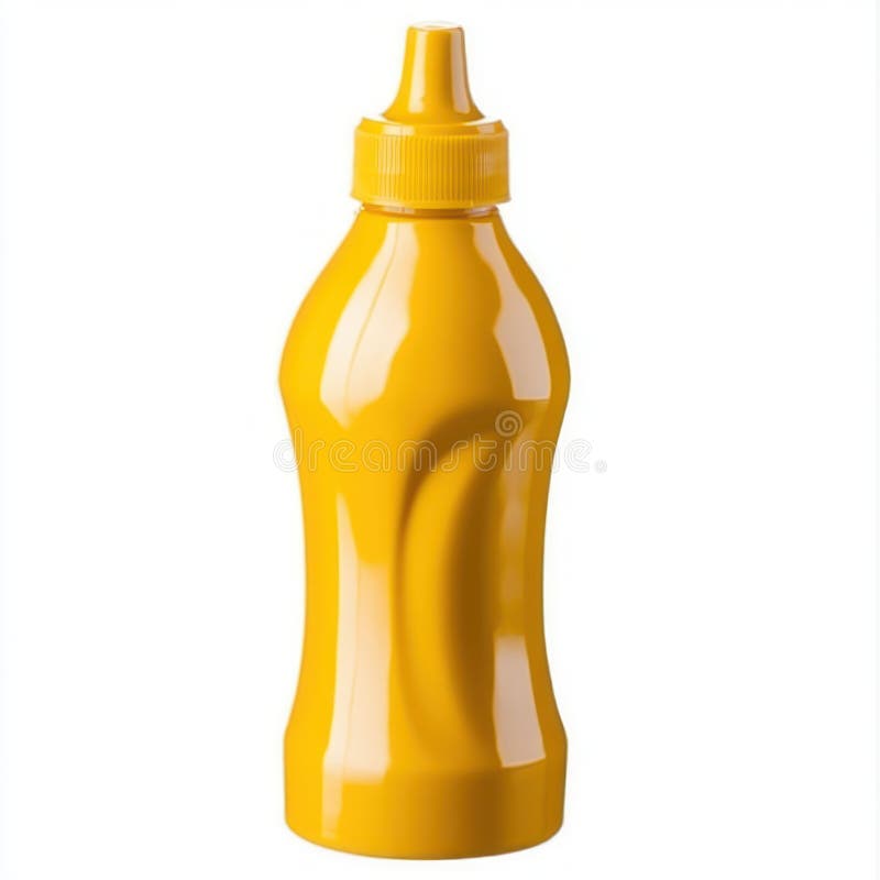 Yellow Squeeze Bottle for Condiments on White Background Stock ...