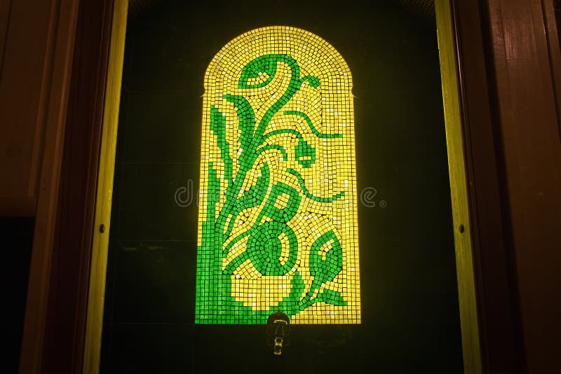 Yellow Stained Glass in the Interior Stock Photo - Image of design ...