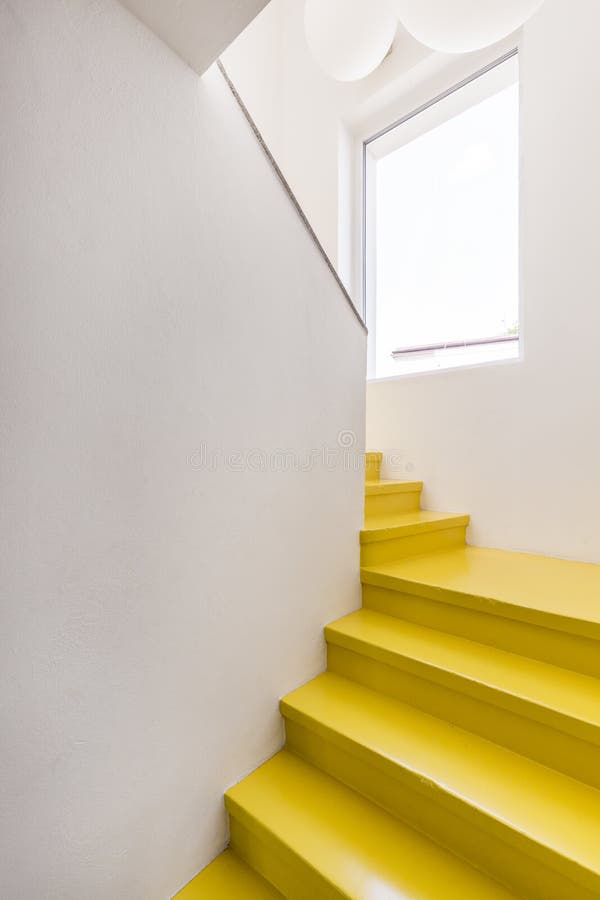 Yellow Staircase in Minimalist House Stock Image - Image of modern ...