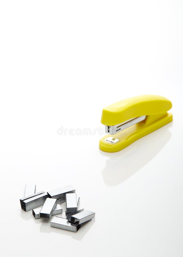 Yellow Stapler on the White Stock Photo - Image of steel, desk: 125534864