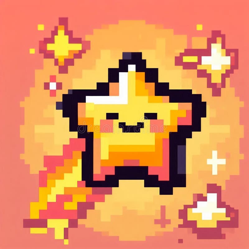 Yellow Star Cartoon Design, Pixel Art Stock Illustration - Illustration ...