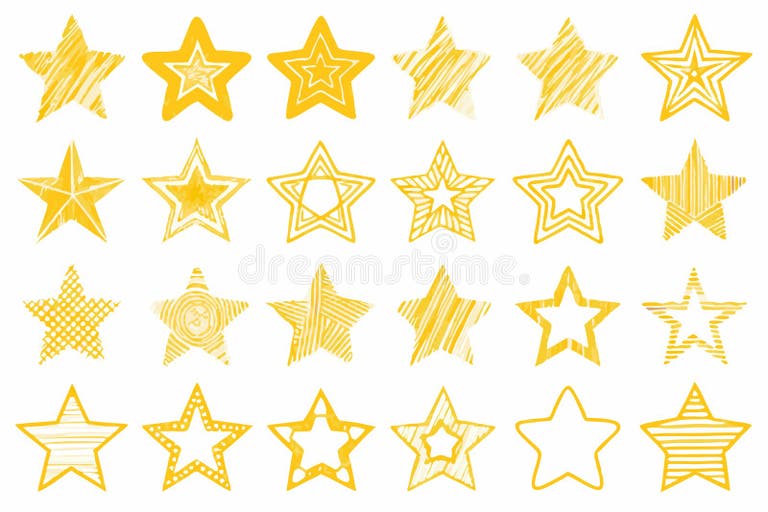 Yellow Star Pattern Set Hand Drawn Doodle Graphic Design Elements Stock ...