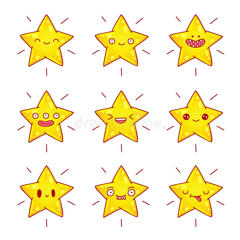 Yellow Stars with Different Emotions Stock Vector - Illustration of ...