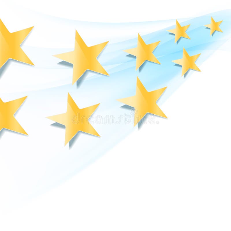 Yellow Stars Flowing Over Blue Wavy Folding Background Stock Vector ...