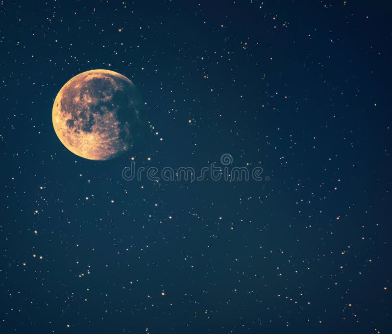 Yellow Stars and Moon on the Dark Blue Sky Stock Illustration ...