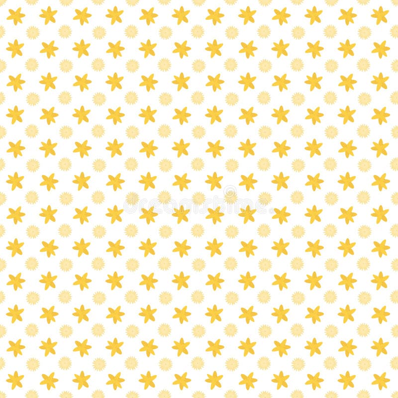 Yellow Stars Patterned Background with Abstract Floral Elements and ...