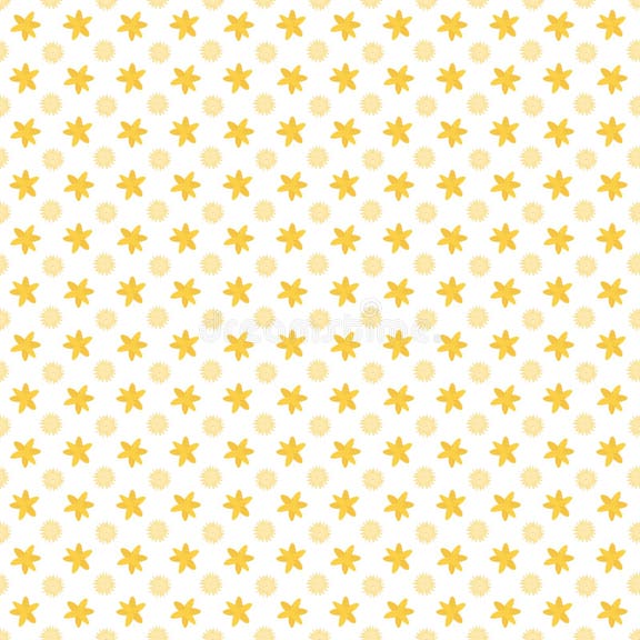 Yellow Stars Patterned Background with Abstract Floral Elements and ...
