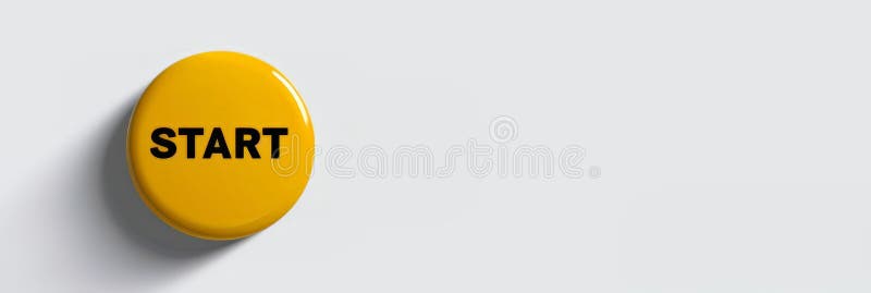 Yellow Start Button on a Pristine White Surface, Symbolizing a Sunny ...