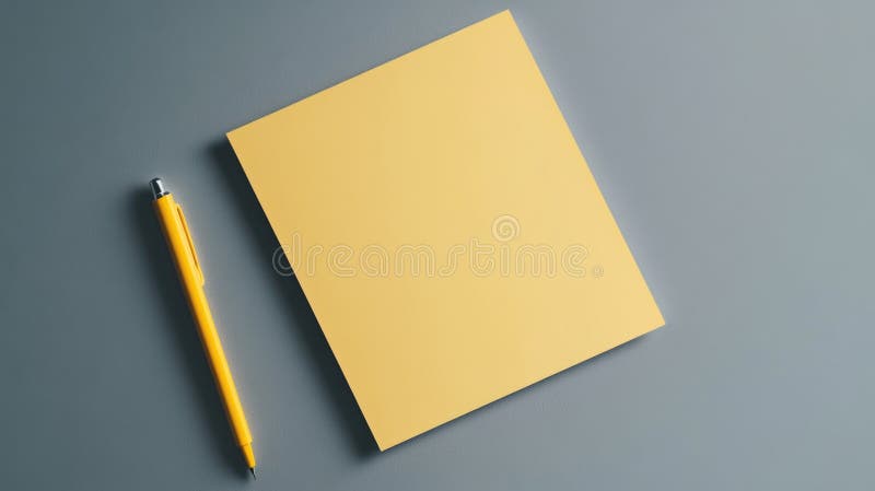 Yellow Stationery Note on Flat Surface with Pen for Documentation Stock ...