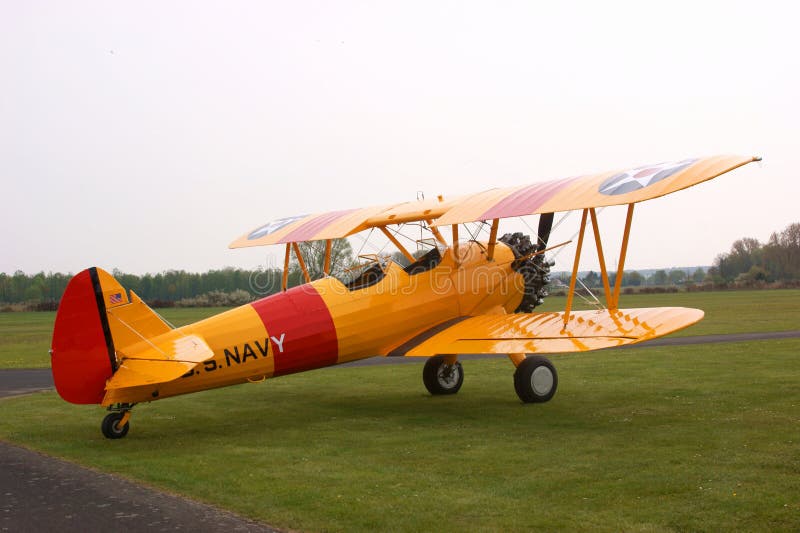 Yellow stearman biplane stock photo. Image of wings, classic - 14031140