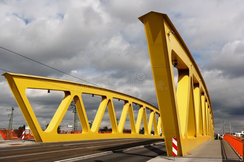 Yellow Steel Bridge, Cloudy Sky Stock Photo - Image of overcast, city ...