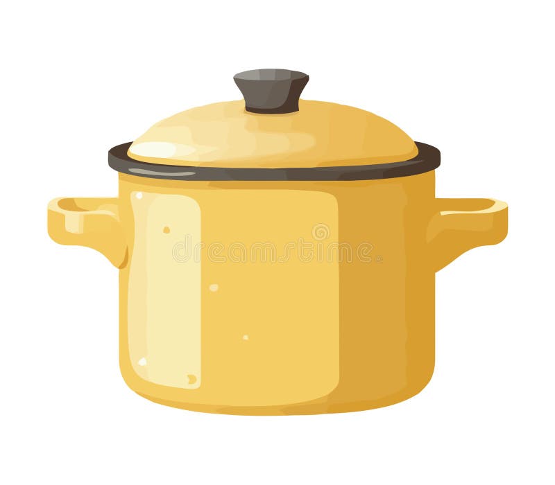 Yellow stew pot with ladle stock vector. Illustration of handle - 280346623