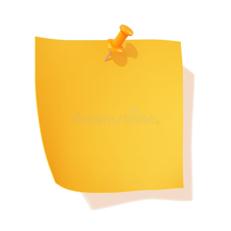 Yellow stick note with pin stock illustration. Illustration of clip ...