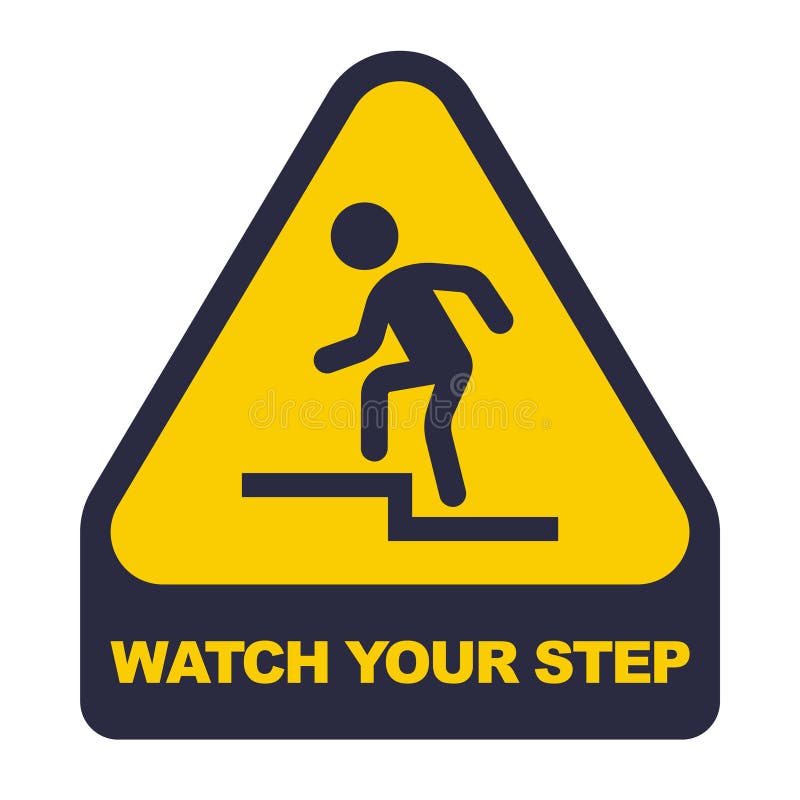 Yellow Sticker Caution Step. a Man Stumbles on the Stairs Stock ...