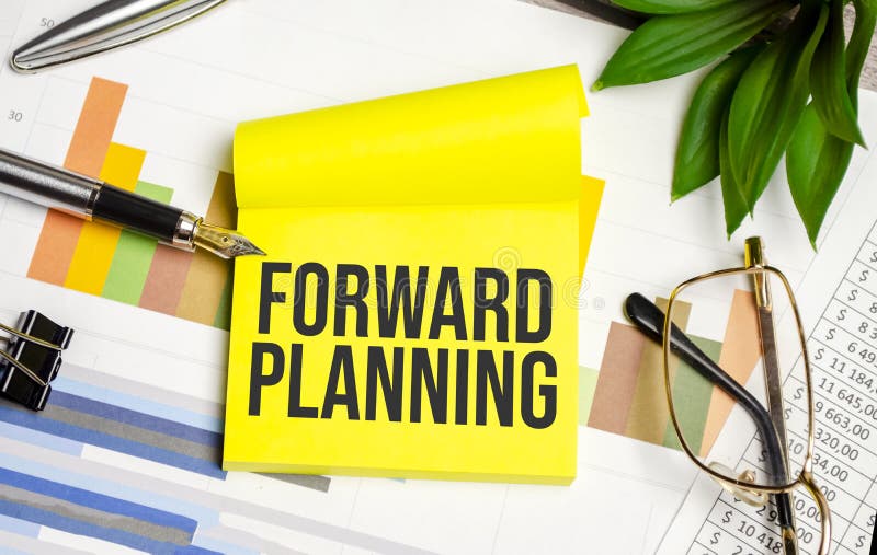 Yellow Sticker , Charts, Pen and Forward Planning Words Stock Photo ...