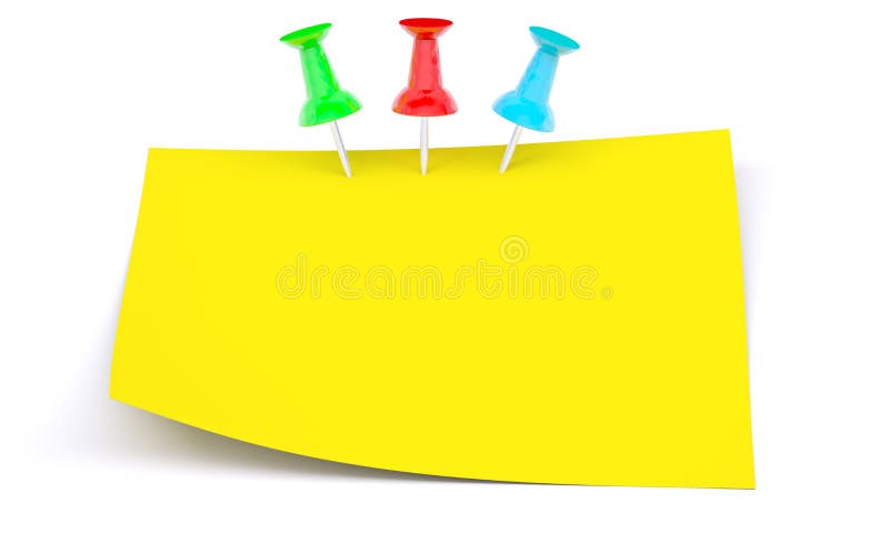 Yellow Sticker with Drawing Pins Stock Photo - Image of stick, sticker ...