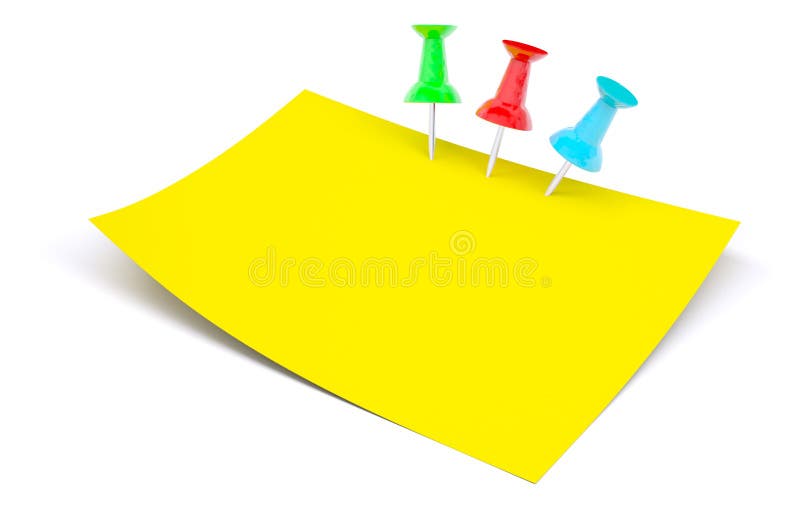 Yellow Sticker with Three Drawing Pins Stock Illustration ...