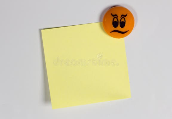 Yellow Sticker on the Fridge with a Sad Face Fridge Stock Photo - Image ...