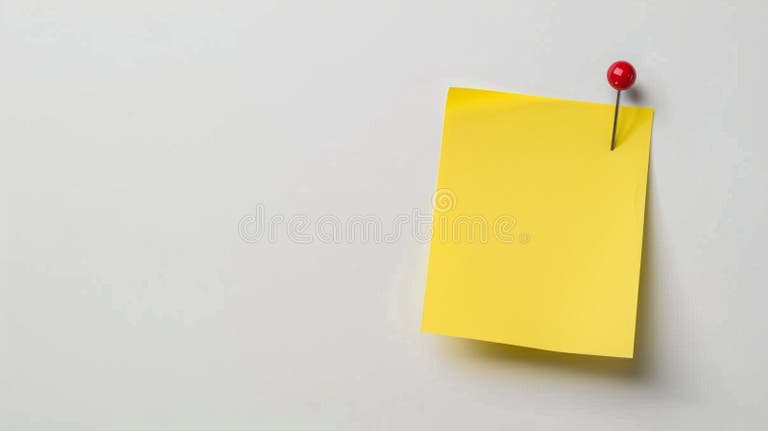 Yellow Sticker Note with Red Pin Isolated on White Background Stock ...