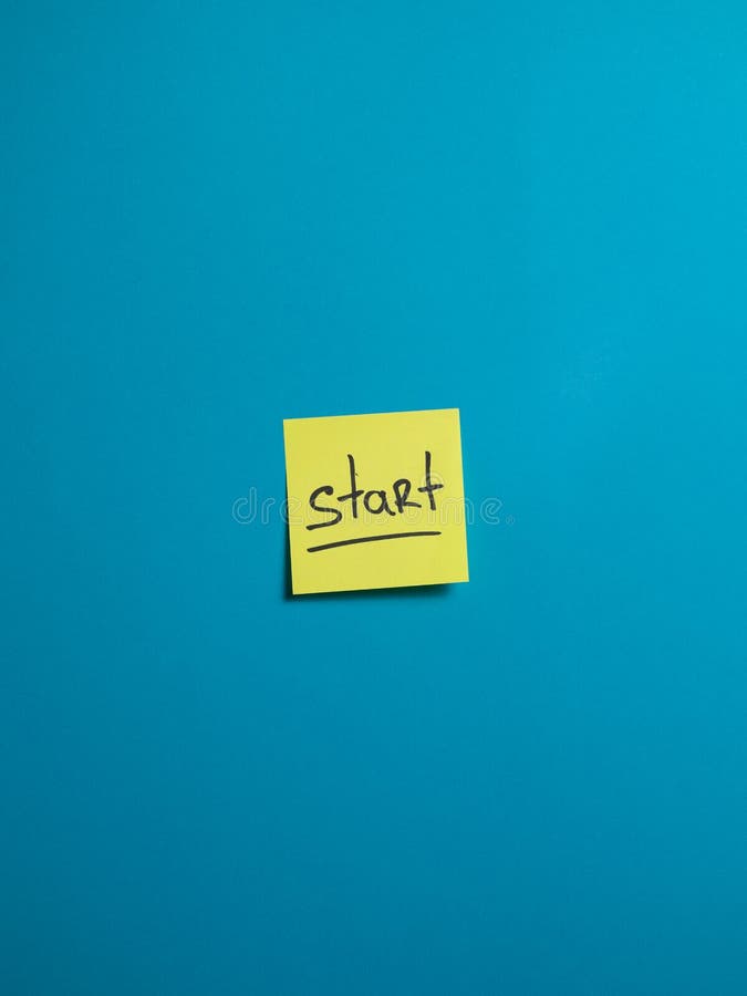Yellow Sticker that Says Start. Motivating Banner Stock Photo - Image ...