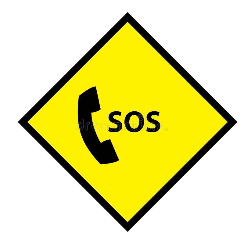 Yellow Sticker with Silhouette of a Phone Receiver and the Text Sos ...