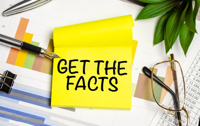 Yellow Sticker with the Text Get the Facts and Charts Stock Photo ...
