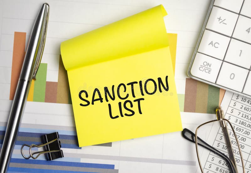 Yellow Sticker with the Text SANCTION LIST and Charts Stock Photo ...