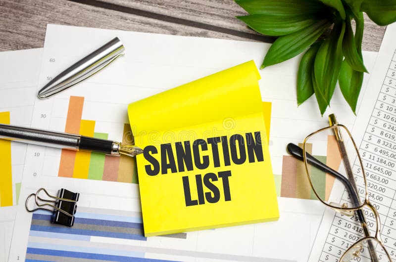 Yellow Sticker with the Text SANCTION LIST and Charts Stock Photo ...