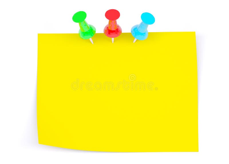 Yellow Sticker with Three Drawing Pins Stock Illustration ...
