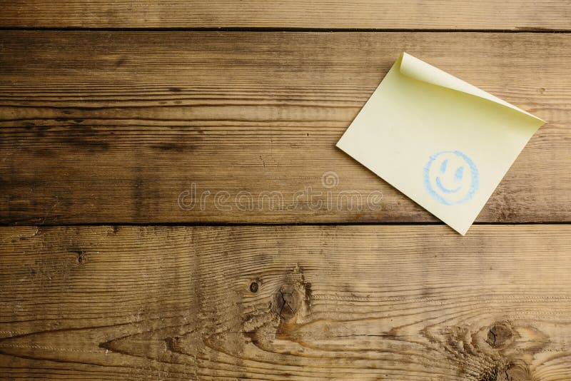 Yellow Sticker on the Wooden Table Stock Image - Image of desk, copy ...