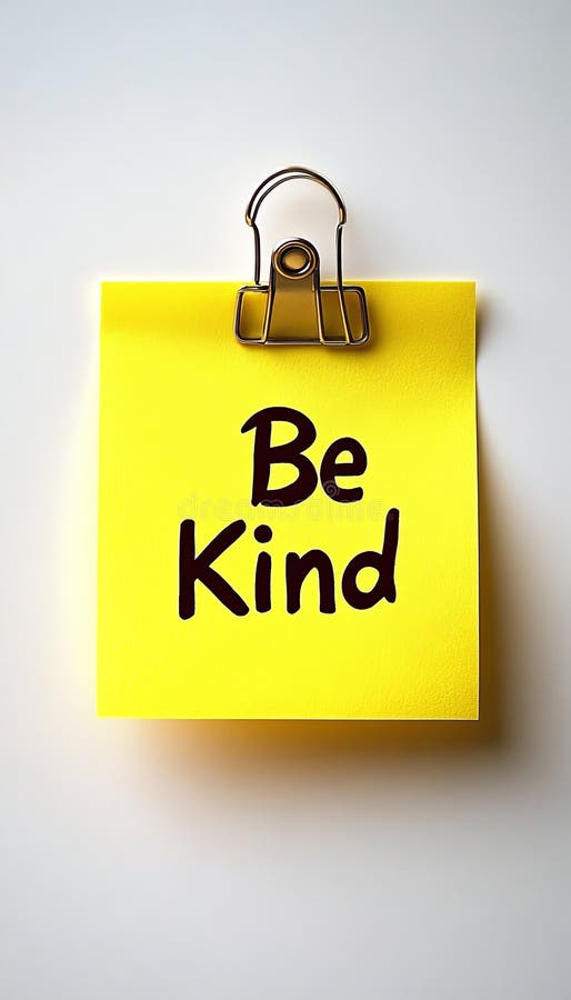 Yellow Sticky Note with Be Kind Message, Isolated on White Background ...
