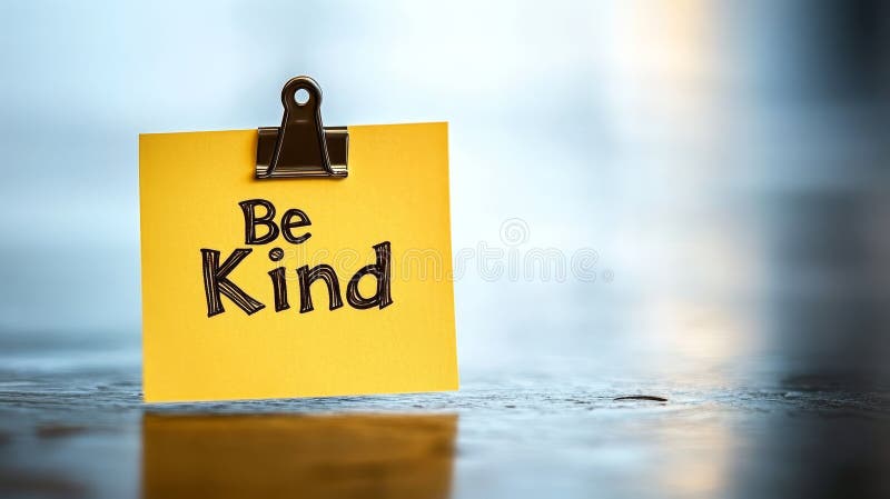 Yellow Sticky Note with Be Kind Message on Reflective Background, Good ...