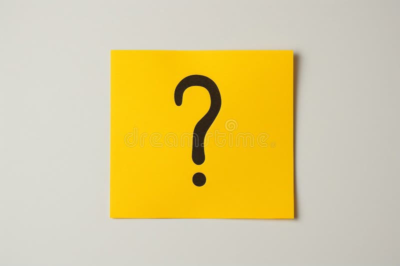 Yellow Sticky Note with a Black Question Mark Symbol on a Plain ...