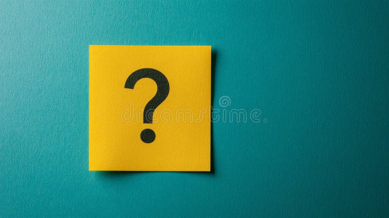 A Yellow Sticky Note with a Black Question Mark on a Teal Background ...