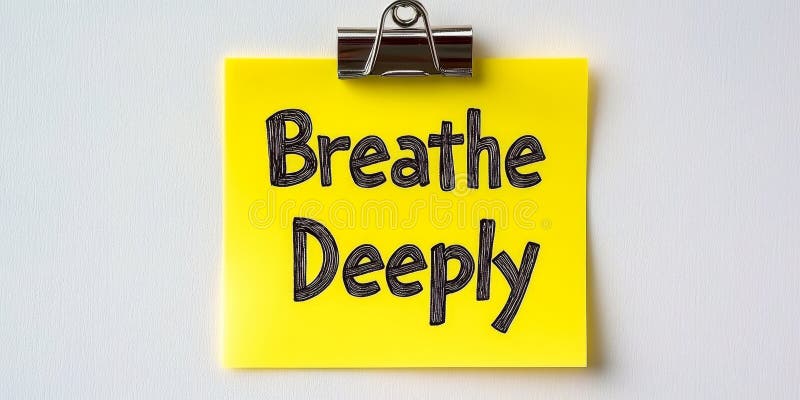Yellow Sticky Note with Breathe Deeply Reminder, Stress Relief and ...