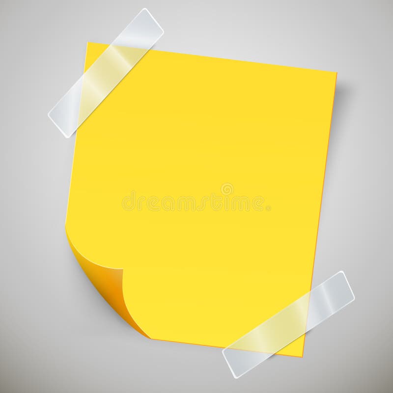 Yellow Sticky Note with the Curled Corner and Adhesive Tape. Stock ...