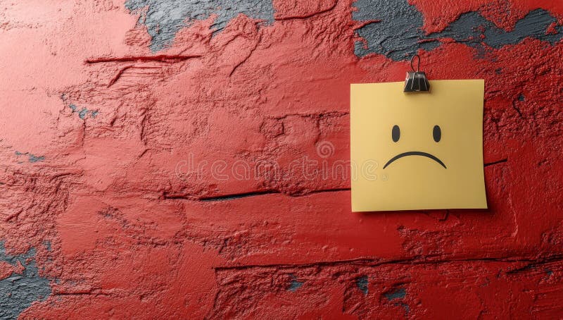 A Yellow Sticky Note Displaying a Sad Emoji Face, Placed on a Red ...