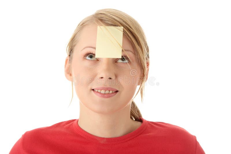Post it note on forehead stock photo. Image of caucasian - 22052002