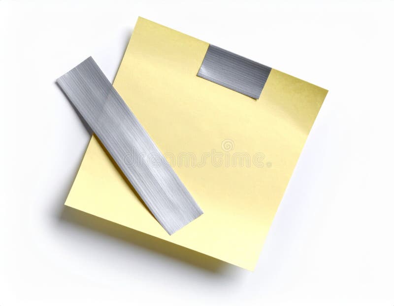 Yellow Sticky Note with Grey Tape on White Background Stock ...