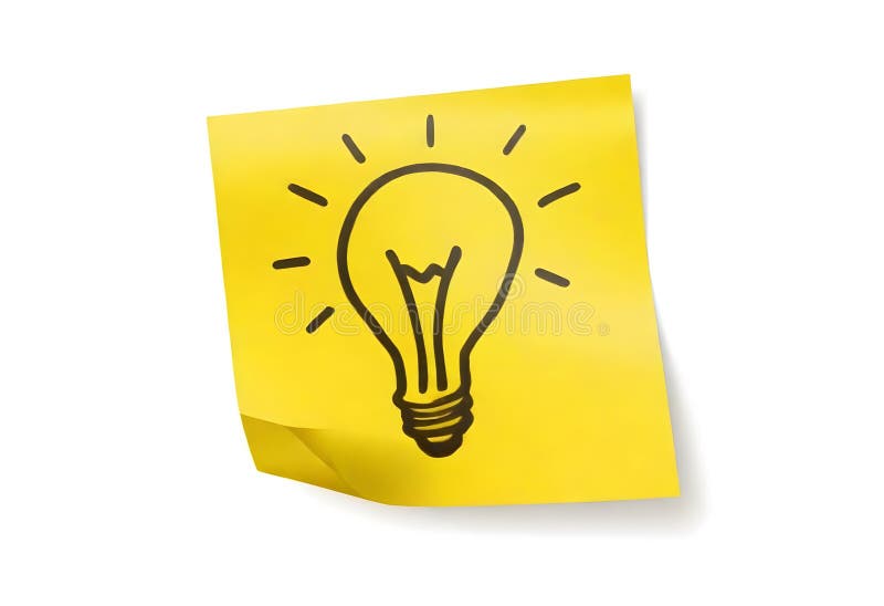 A Yellow Sticky Note with a Hand-drawn Light Bulb Icon, Representing a ...